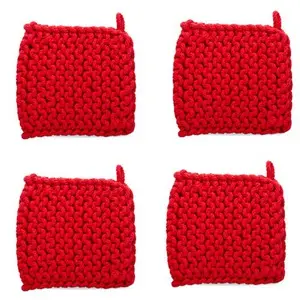TAG Crocheted Cotton Trivet Potholder Set Of Four Heat Resistant - Red