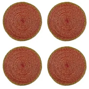 TAG Overstitch Seagrass Placemat Set Of 4 -round - Red