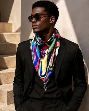 DAI MODA Ty Print Versa Scarf With Logo Hardware