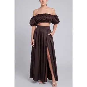 NUAJE NUAJE Isabelle Cotton Silk Gathered Maxi Skirt - Brown