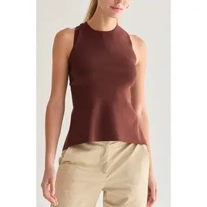 CRESCENT Cross Back Cut Out Knit Top - Choco Brown