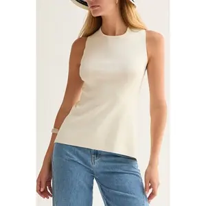 CRESCENT Cross Back Cut Out Knit Top - Ivory