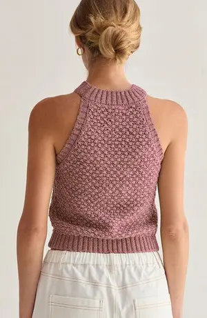 CRESCENT Basket Weave Halter Knit Top