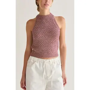CRESCENT Basket Weave Halter Knit Top - Mauve