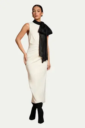 Coast Organza Pussybow Column Midi Dress - Cream