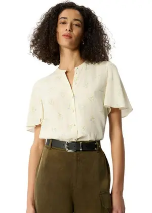 Whistles Floral Print Mandarin Collar Blouse - Ivory/multi