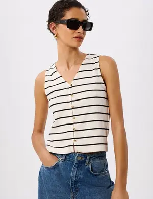 Whistles Stripe Button Front Tank - Multicolour