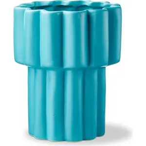 TAG Teal Scallop Tall Stoneware Planter With Silicone Plug 6.46x6.46x7.87 - Blue