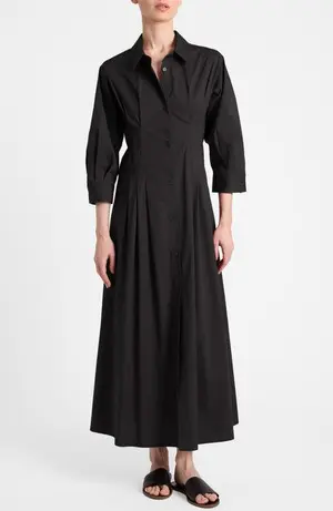 Santorelli Miley Midi Shirt Dress In Cotton Stretch - Black