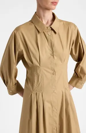 Santorelli Miley Midi Shirt Dress In Cotton Stretch - Chai