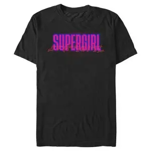 SUPERGIRL Cute Neon Logo Graphic T-shirt - Black