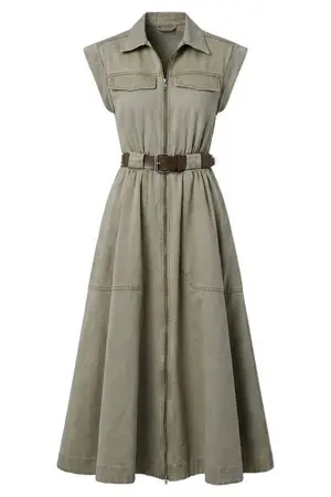 NICHOLAS Trisha Utility Belted Midi Dress - Sage