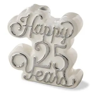 TAG Happy 25 Years Cake Topper Candleholder Earthenware Everyday - Silver