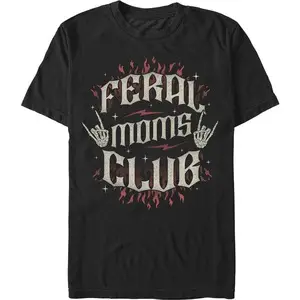LOST GODS Feral Moms Club Distressed Short Sleeve Graphic T-shirt - Black