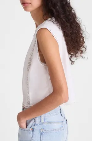 Madewell Embroidered Lace Insert Sleeveless Top - White