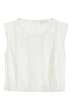 Madewell Embroidered Lace Insert Sleeveless Top - White