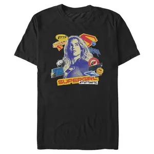 SUPERGIRL Pop Art Stickers And Badges Graphic T-shirt - Black