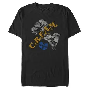 WU-TANG CLAN Cream Kicks Distressed Logo Short Sleeve Graphic T-shirt - Black