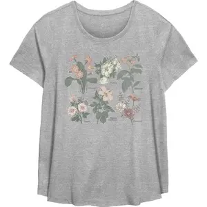 LOST GODS Floral Names Scoop Hem T-shirt - Heather Gray
