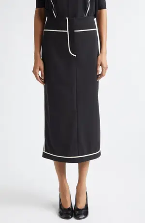 ASHLYN Kado Tropical Stretch Wool Midi Skirt - Black
