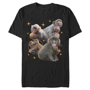 LOST GODS Macaque Punch Retro Collage Short Sleeve Graphic T-shirt - Black