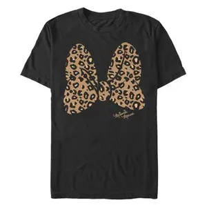 MICKEY & FRIENDS Cheetah Print Minnie Mouse Bow Short Sleeve Graphic T-shirt - Black