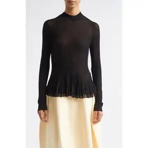 ASHLYN Meritt Ruffle Hem Mock Neck Sweater - Black