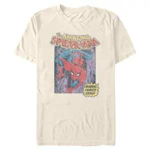 MARVEL: SPIDER-MAN Distressed Amazing Spider Short Sleeve Graphic T-shirt - Beige