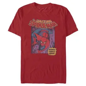 MARVEL: SPIDER-MAN Distressed Amazing Spider Short Sleeve Graphic T-shirt - Cardinal