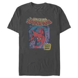 MARVEL: SPIDER-MAN Distressed Amazing Spider Short Sleeve Graphic T-shirt - Charcoal
