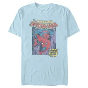 MARVEL: SPIDER-MAN Distressed Amazing Spider Short Sleeve Graphic T-shirt - Light Blue