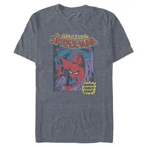 MARVEL: SPIDER-MAN Distressed Amazing Spider Short Sleeve Graphic T-shirt - Navy Blue Heather
