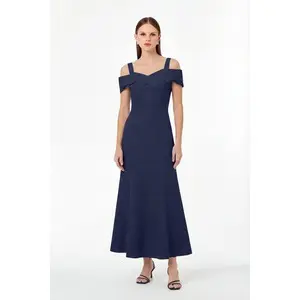 NICHOLAS Ivana Linen Off-shoulder Midi Dress - Midnight