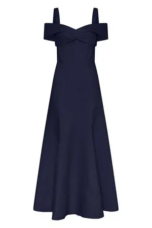 NICHOLAS Ivana Linen Off-shoulder Midi Dress - Midnight