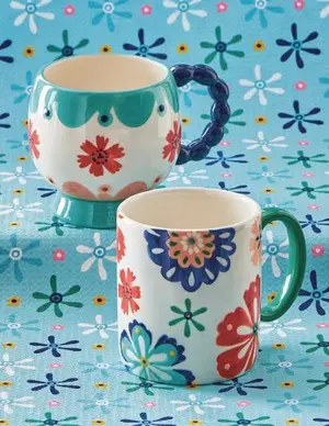 TAG Eclectic Fun Footed Mug Earthenware Multi 18 Oz 5.58x3.63x4