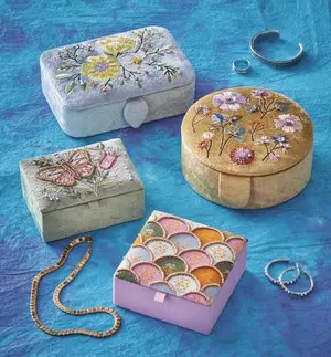 TAG Floral Embroidered Rect Box Multi Velvet Fabric Everyday