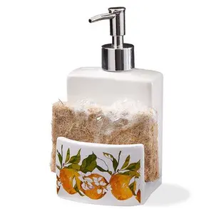 TAG Lemoncello Soap Dispenser Sponge Holder Multicolor Bone China - Multicolored