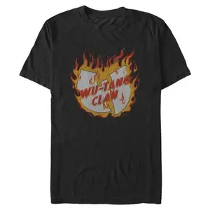 WU-TANG CLAN Distressed Logo On Fire Graphic T-shirt - Black
