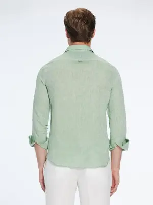 MOEVA Harry Linen Shirt With Spread Collar - Green