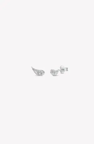 RIZEN JEWELRY Winged Stud Earrings With Cubic Zirconia - Sterling Silver