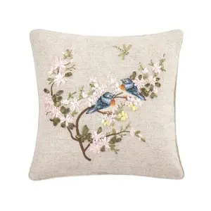 C&F HOME Bluebird & Tree Branch Pink Flowers Embellished Accent Pillow 16" X 16