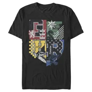 HARRY POTTER House Crests Shield Short Sleeve Graphic T-shirt - Black
