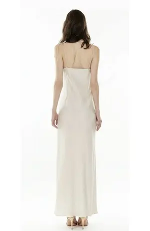 MOTHER OF ALL Etta Maxi Dress With Draped Cowl Neckline And Slit - Cream