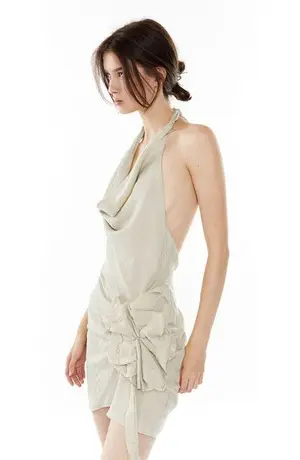 MOTHER OF ALL Patsy Mini Dress With Halter Neck And 3d Floral Detail