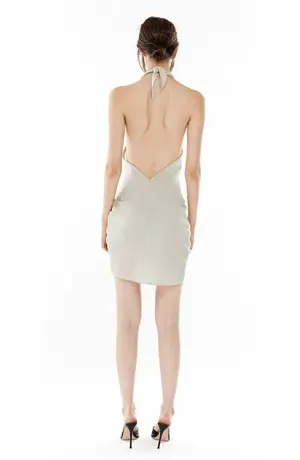 MOTHER OF ALL Patsy Mini Dress With Halter Neck And 3d Floral Detail