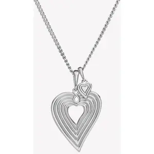 RIZEN JEWELRY Double Heart Pendant Necklace With Adjustable Curb Chain - Sterling Silver