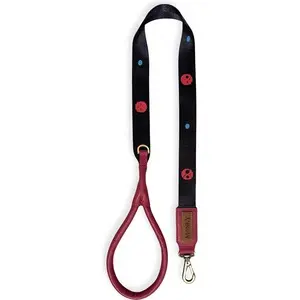 MASKY Skull Leash With Leather Handle - Red