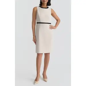 KASPER Sleeveless Stretch Crepe Sheath Dress With Contrast Trim