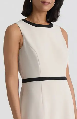 KASPER Sleeveless Stretch Crepe Sheath Dress With Contrast Trim