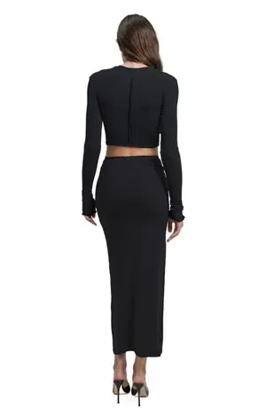 MOTHER OF ALL Ribbed Cropped T-shirt With Decorative Rushing - Black